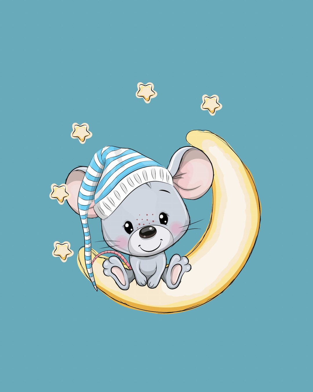 Mouse and Moon Printed Fabric Panel,panel for Sewing, Jersey Panel ...