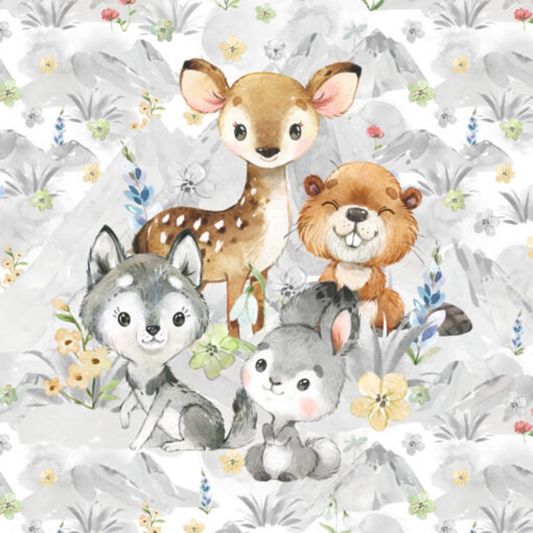 Forest Animal Prints,animal Jersey Panel , Forest Friends Fabric Panel ...