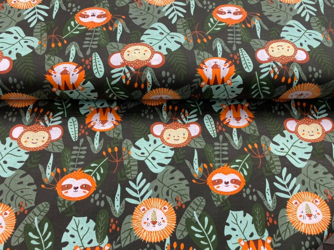 Lion Monkey Cotton Fabric, Printed Fabric, Quilting Fabric,animal ...