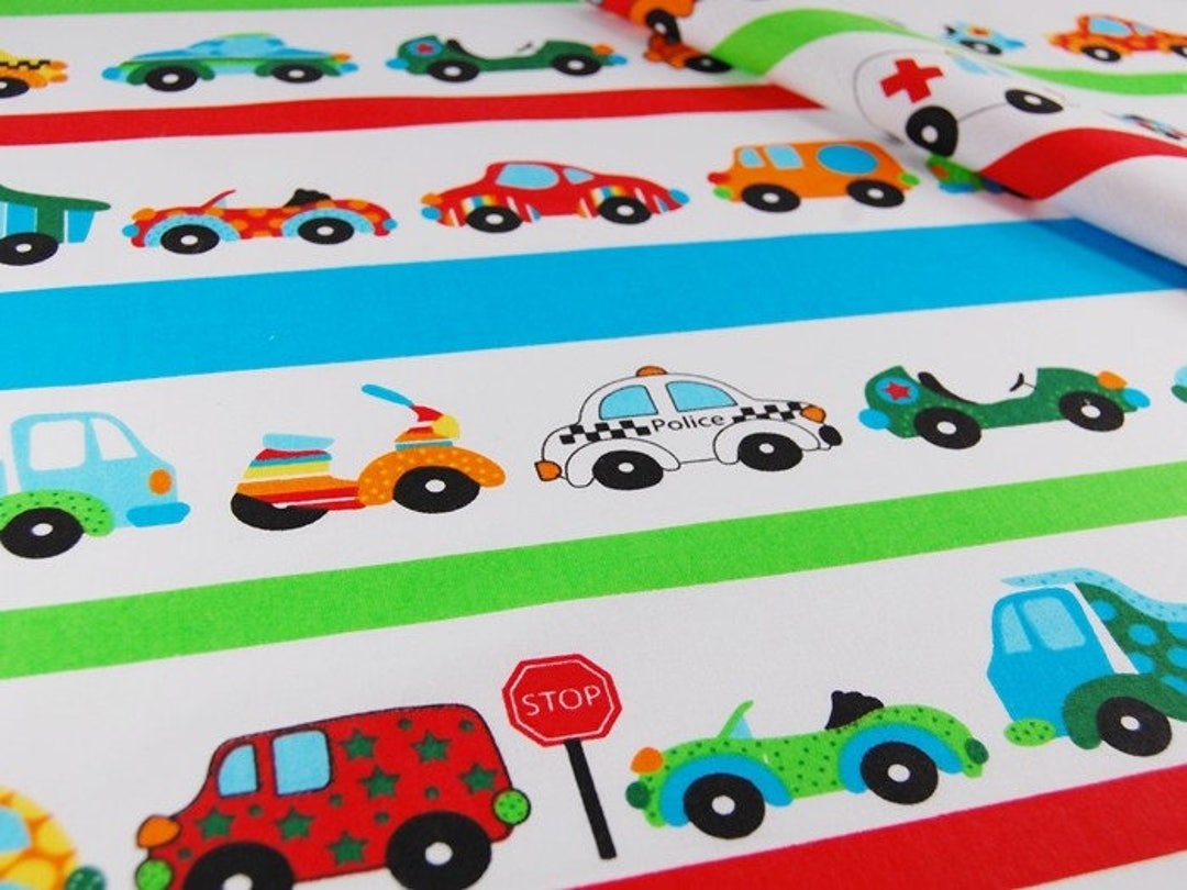Car Cotton Fabric Police Taxi Motorbike Truck Retro Car Quilting Print ...