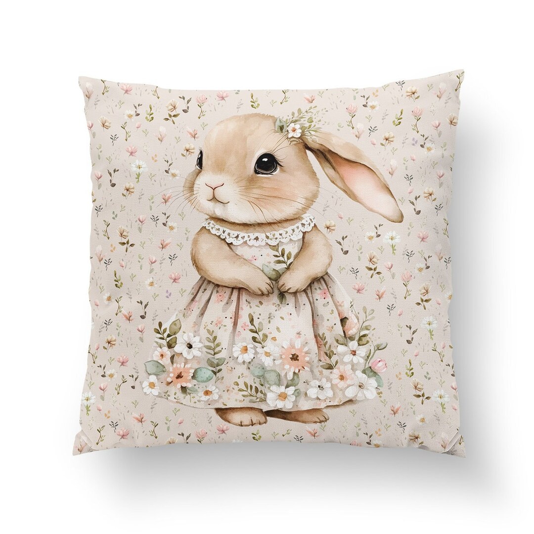 Bunny Premium Cotton Panel-Bunnies in Flower Kissen Panel-Waldtier ...