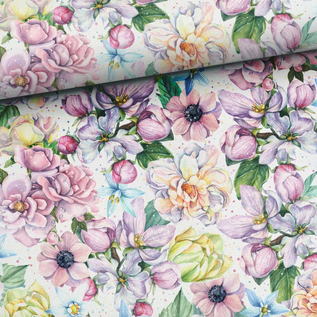 Watercolor Flower Fabric,nursery Cotton,premium Cotton Fabric,floral ...