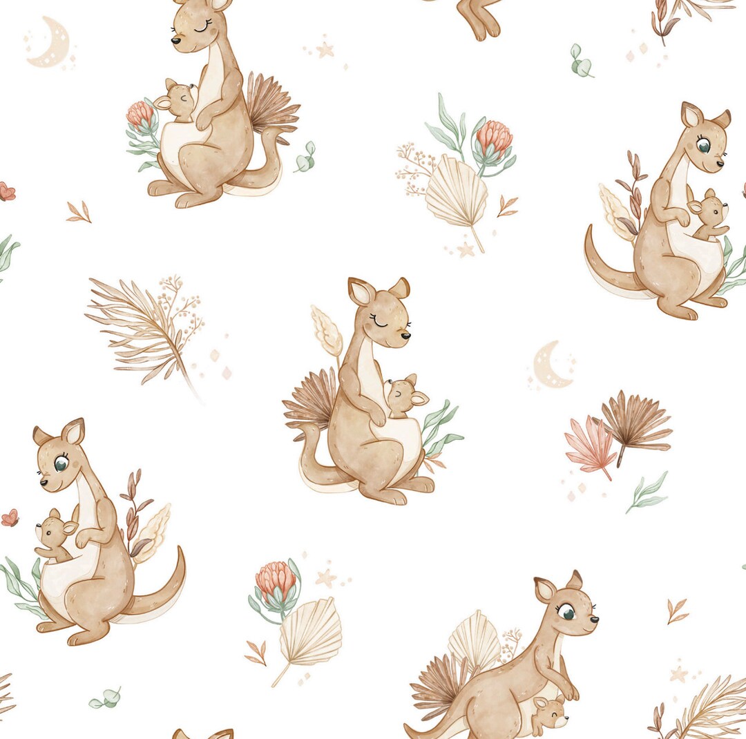 Känguru-Qualitäts-Premium-Stoff, Baby und Mama Australischer Tier-Stoff ...