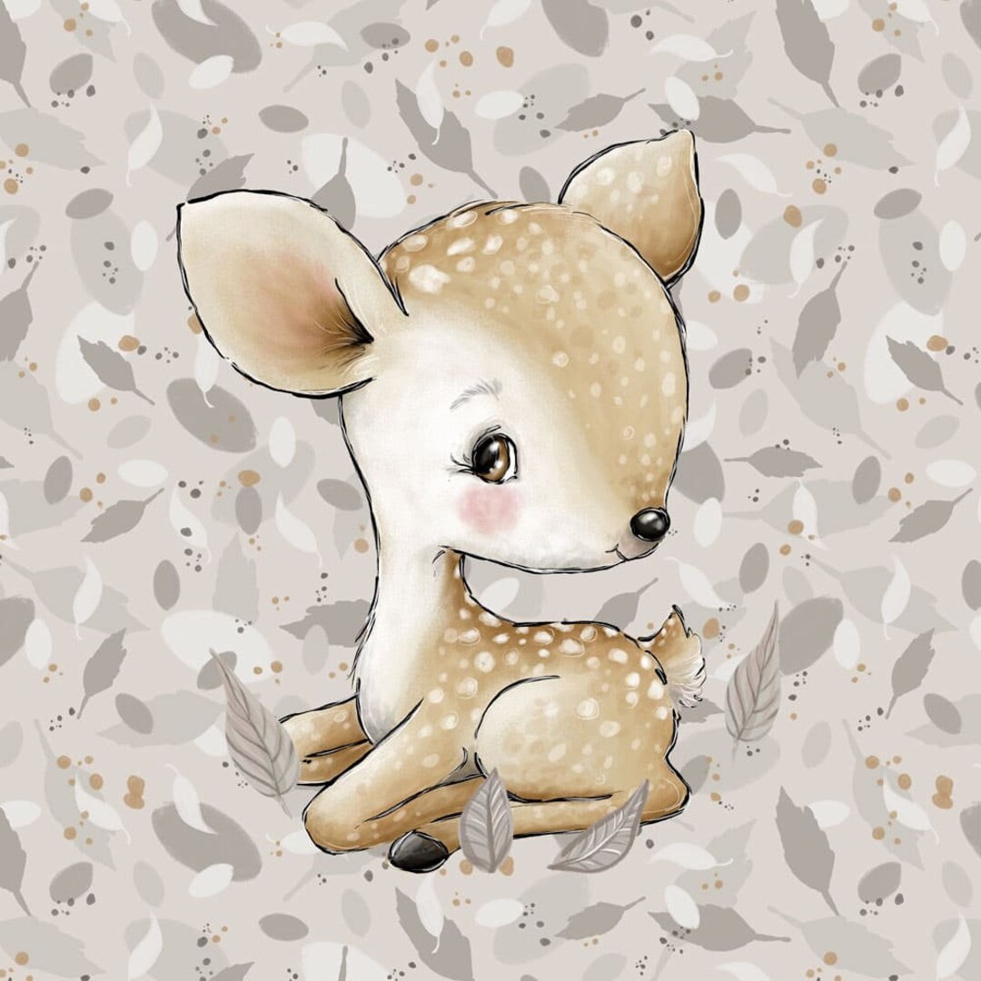 Fawn Knitwear Fabric Panel,baby Animal Jersey Panel,forest Animal ...