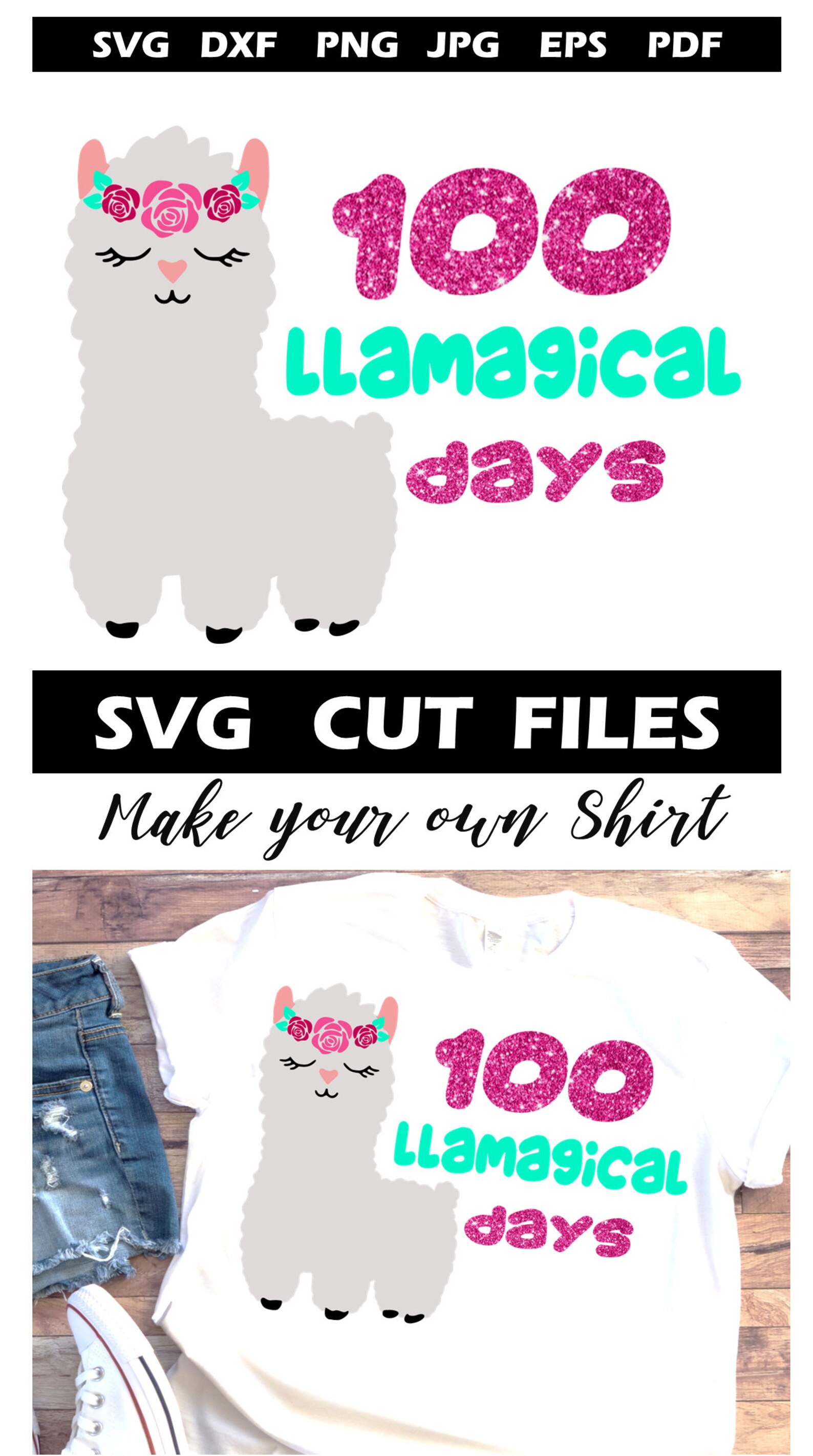 100 Days of School Svg 100 Magical Days Svg Llama Svg 100th | Etsy