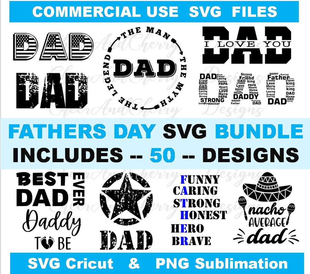 Father's Day Bundle SVG PNG Download - 50 Designs, Funny Dad Cut Files ...