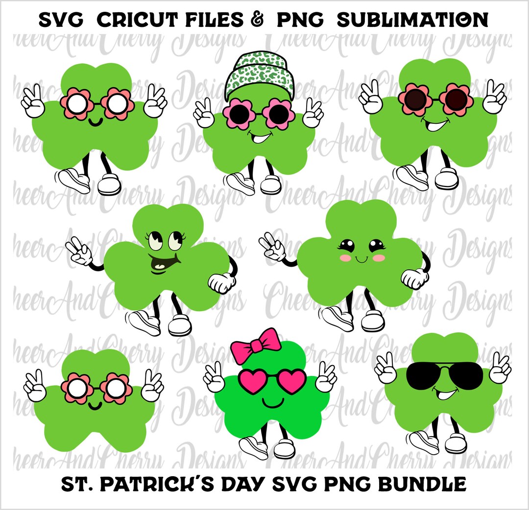 Cute Shamrock SVG PNG Bundle - Retro St Patricks Day Svg Files, Groovy ...