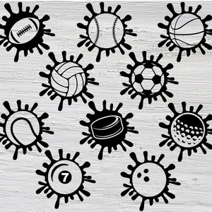 Sport Balls Svg Bundle 11 Images Splash Football Baseball Softball Svg ...