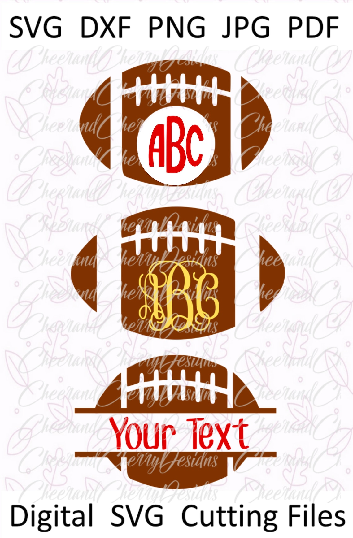 Football Svg Files Football Monogram SVG Split Football - Etsy