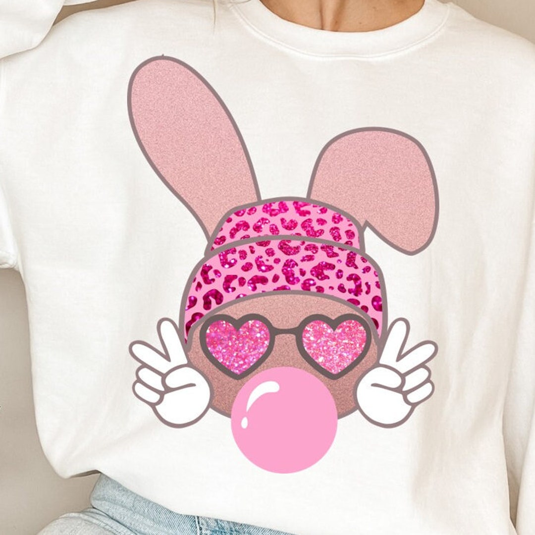Bunny Face Svg Png Retro Easter Bunny Bubble Svg Faux Glitter Sequin ...