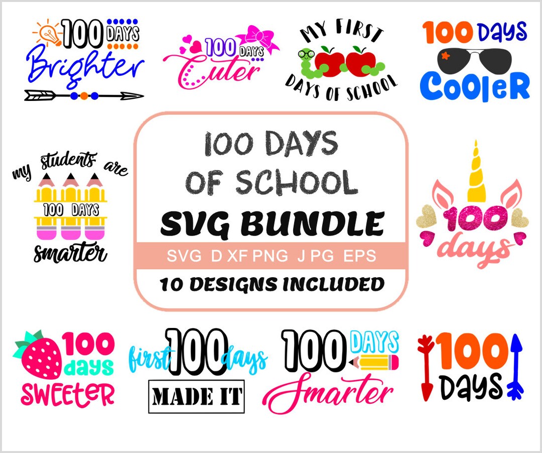 100 Days of School Svg Bundle for Cricut Silhouette, 100 Days Svg ...