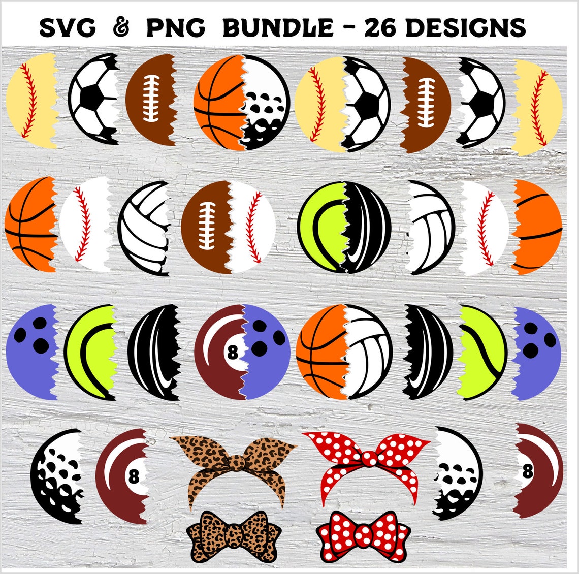 Split Ball Svg Sports Bundle Half Football Baseball Soccer Basketball ...