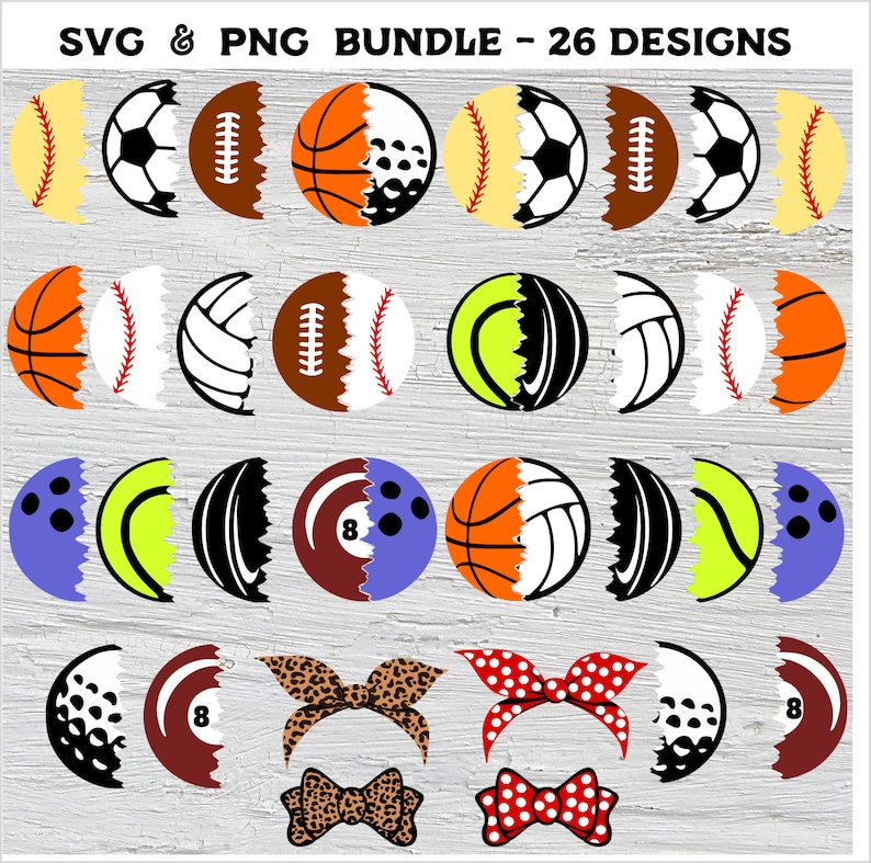 Split Ball Svg Sports Bundle Half Football Baseball Soccer Basketball ...