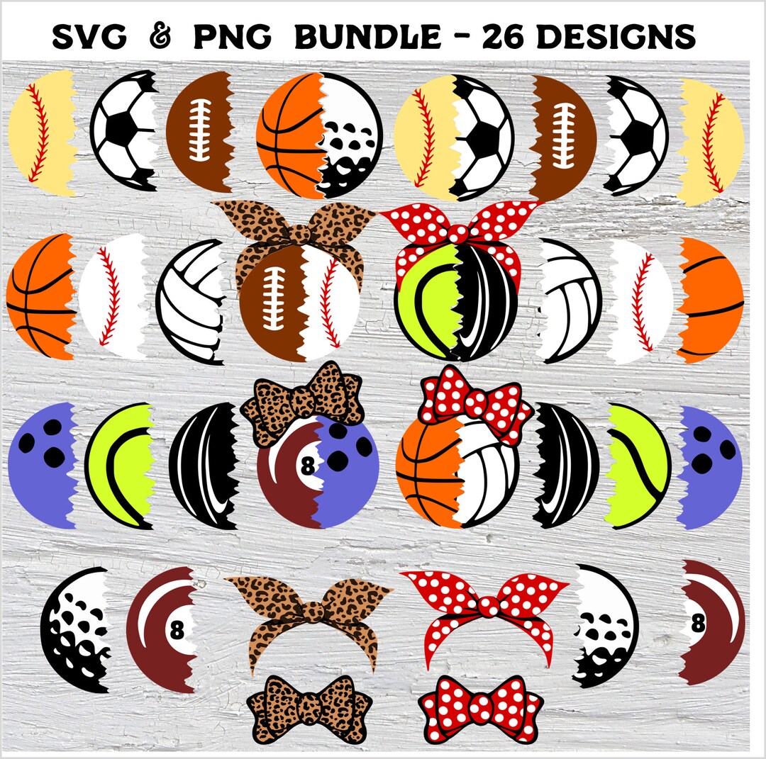 Split Ball Svg Sports Bundle Half Football Baseball Soccer Basketball ...