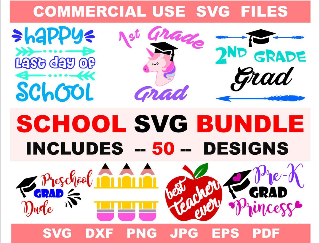 School SVG Bundle: 50 Designs, Teacher & Graduation Cut Files - Etsy