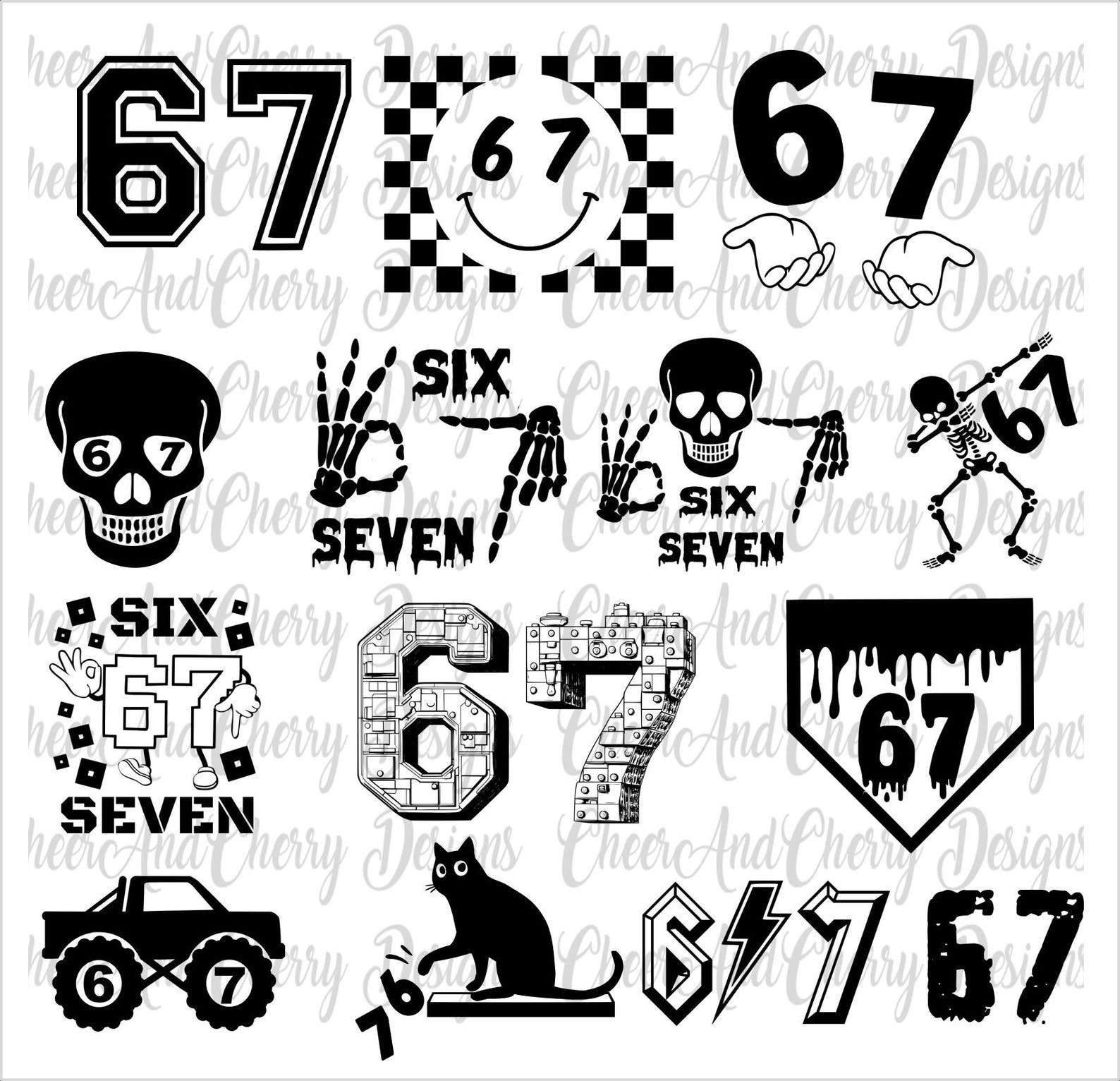 6 7 Meme SVG PNG Bundle Funny Six Seven Cut File Skeleton 67 Game Shirt ...