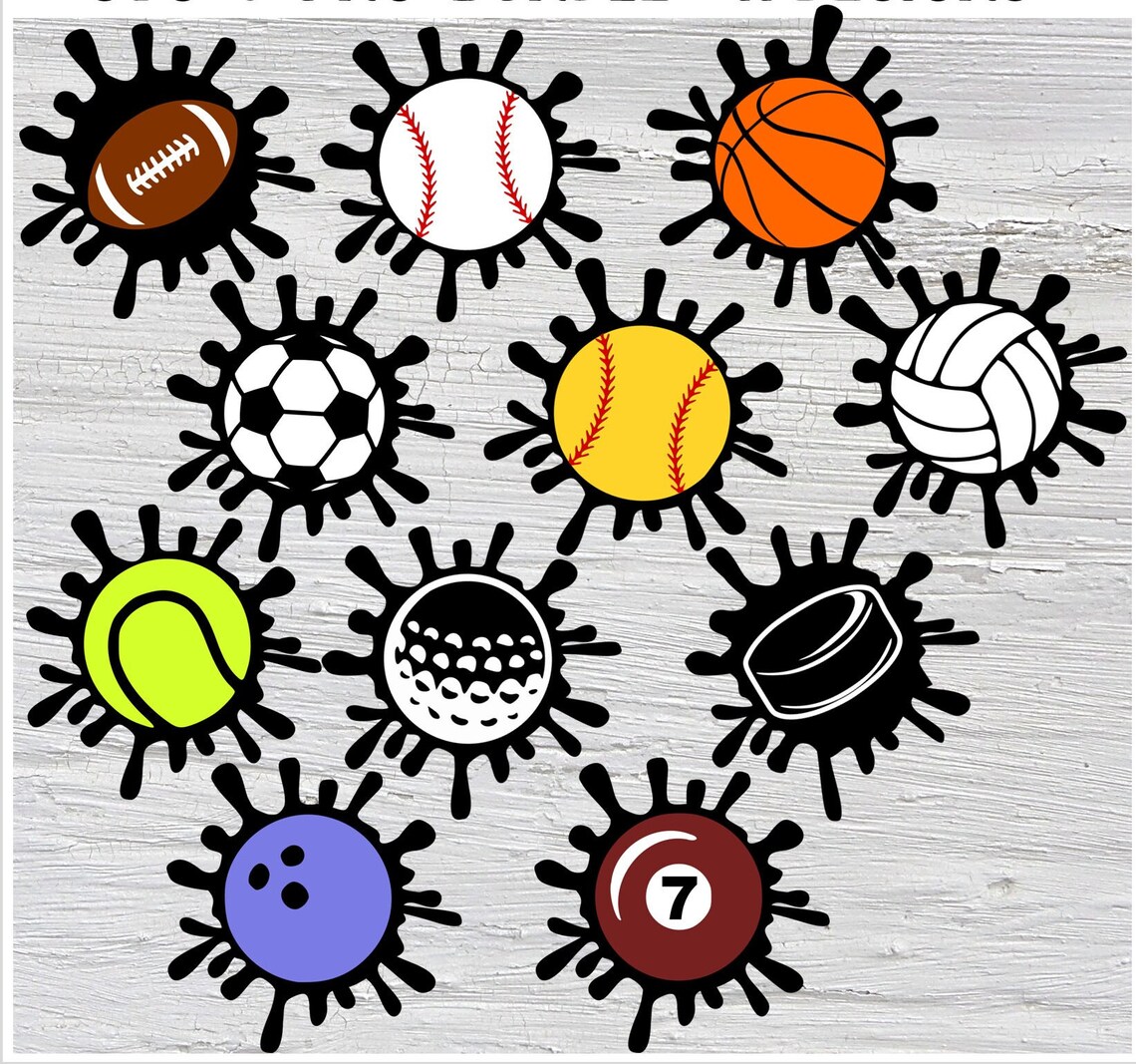 Ball Monogram Svg Bundle 11 Files Splash Football Baseball Softball Svg ...