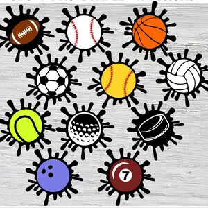 Sport Balls Svg Bundle 11 Images Splash Football Baseball Softball Svg ...