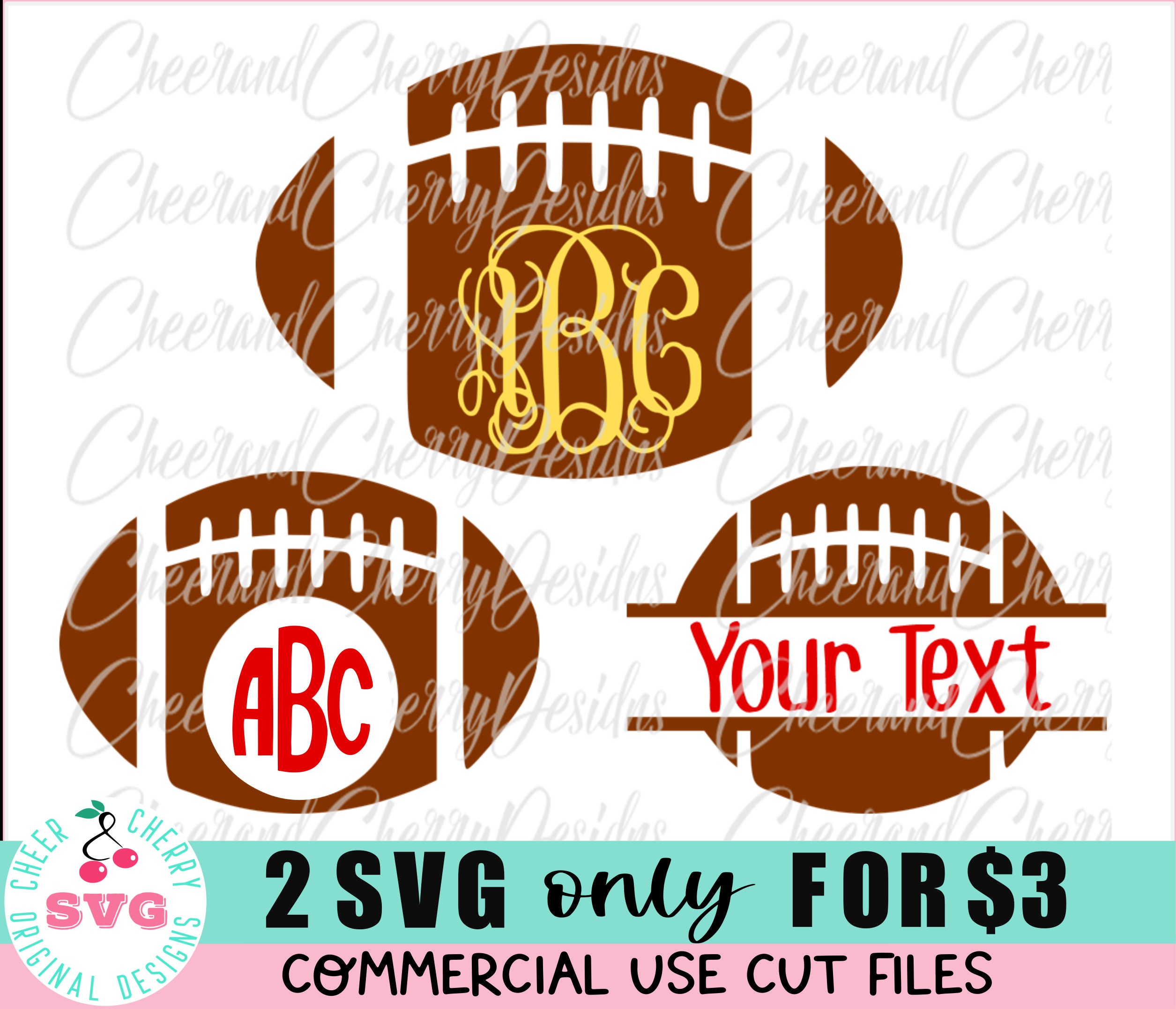Football Svg Files Football Monogram SVG Split Football - Etsy