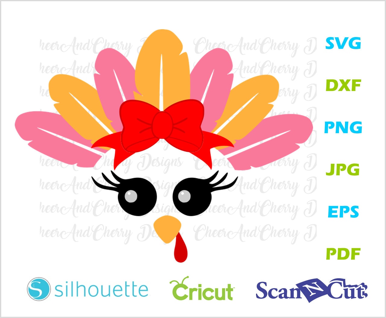 Cute Turkey Face SVG for Girl, Turkey Svg File for Cricut Silhouette ...