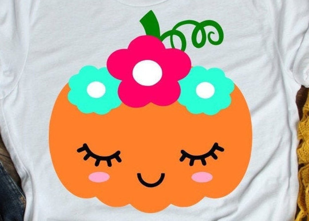 Girl Pumpkin Face Svg, Cute Pumpkin With Flowers Svg for Cricut ...