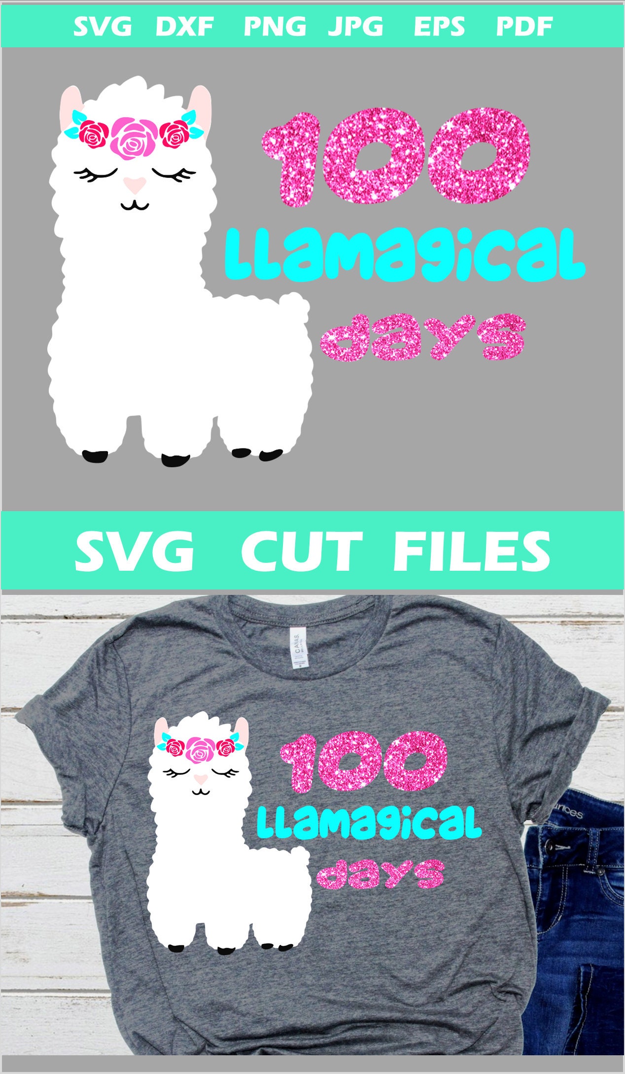 100 Days of School Svg 100 Magical Days Svg Llama Svg 100th | Etsy