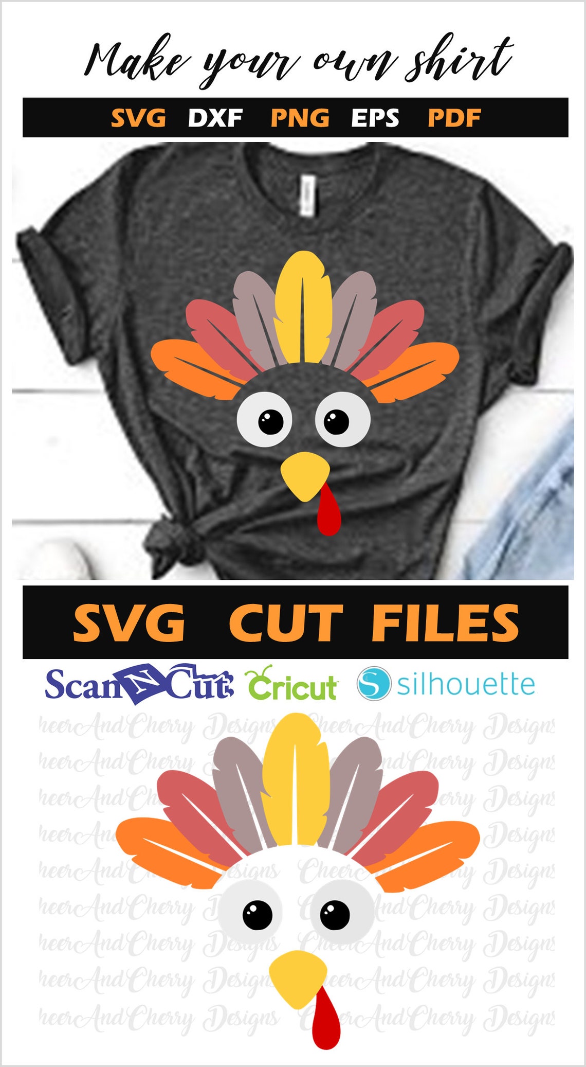 Funny Turkey Face SVG File for Cricut Silhouette Iron On - Etsy Israel