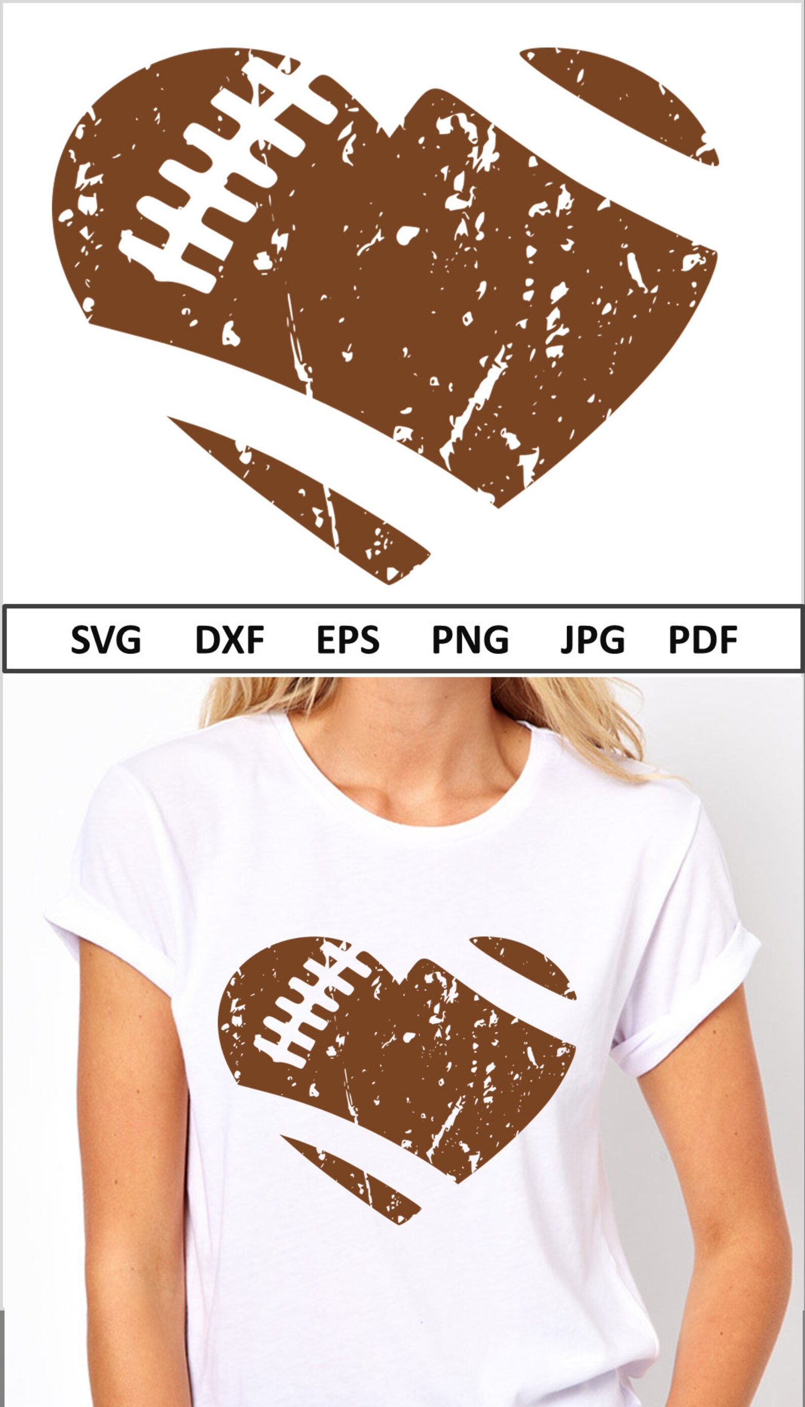 Distressed Football Heart Svg Football Svg Grunge Football | Etsy