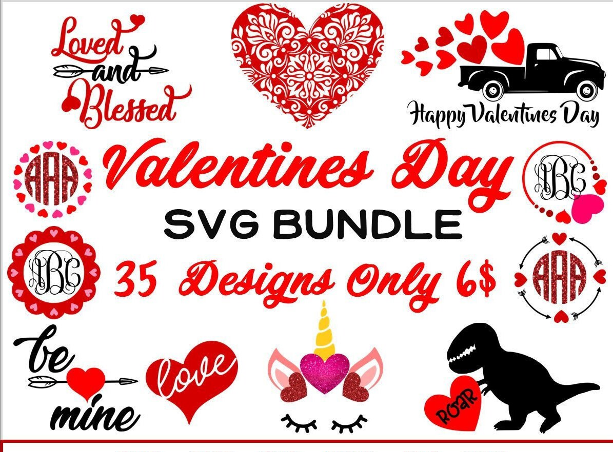 Valentines Svg Bundle Valentine Monogram SVG for Cricut | Etsy