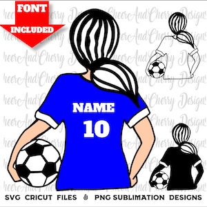 Custom Soccer Girl Player SVG PNG Bundle - 3 Designs Font Included ...
