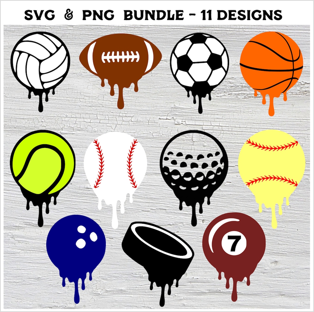 Dripping Sport Balls Svg Bundle 11 Designs Football Baseball Softball ...