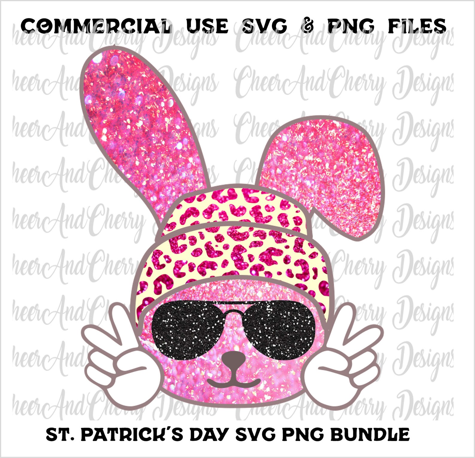 Bunny Face Svg Png Bundle Retro Easter Bunny Svg Faux Glitter Sequin ...