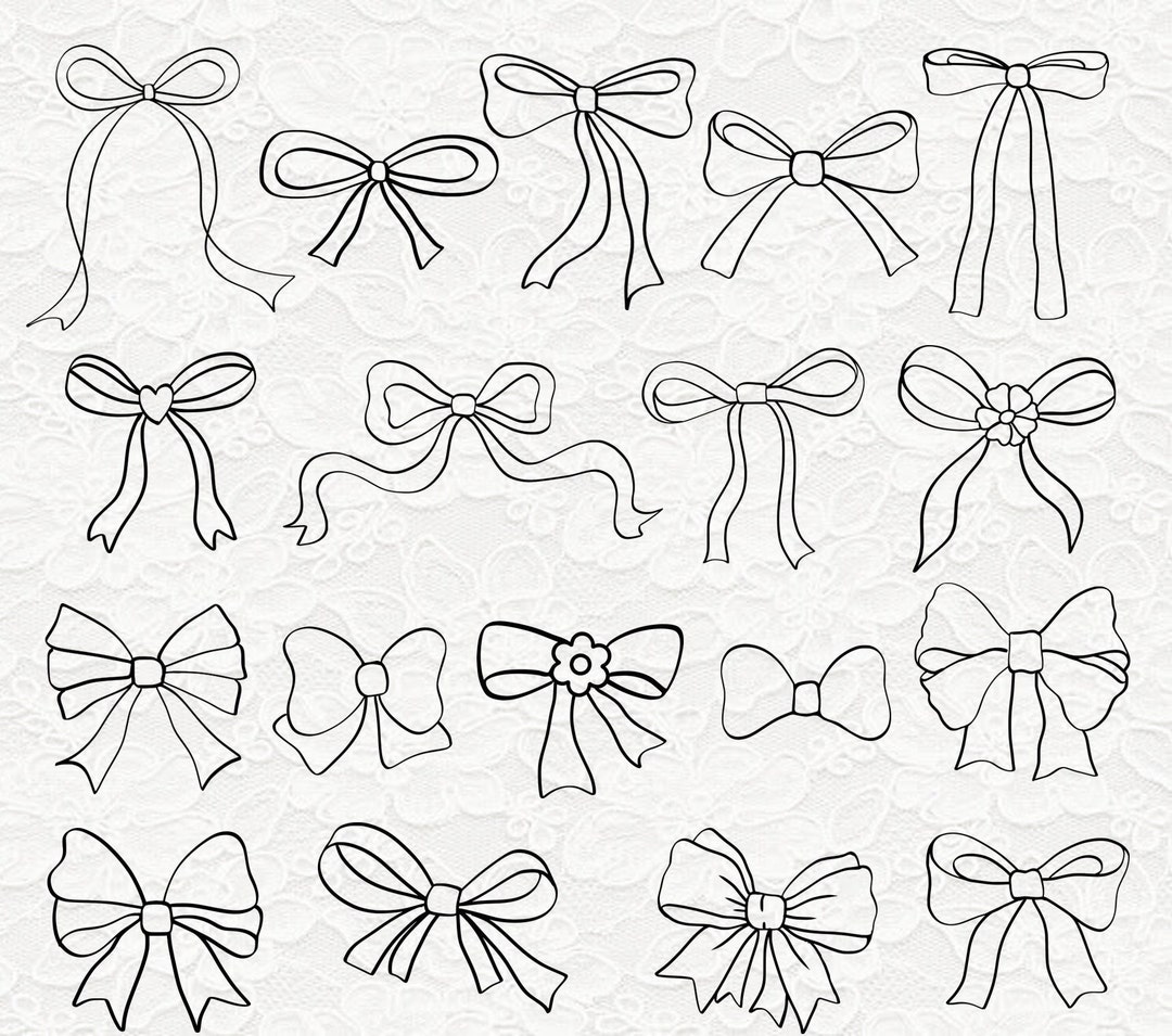Bow SVG Bundle - 18 Coquette Bows PNG Hand Drawn Ribbon Clipart Girly ...