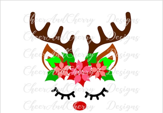 Cara de reno con flores Svg Christmas Reindeer Svg para niñas - Etsy México