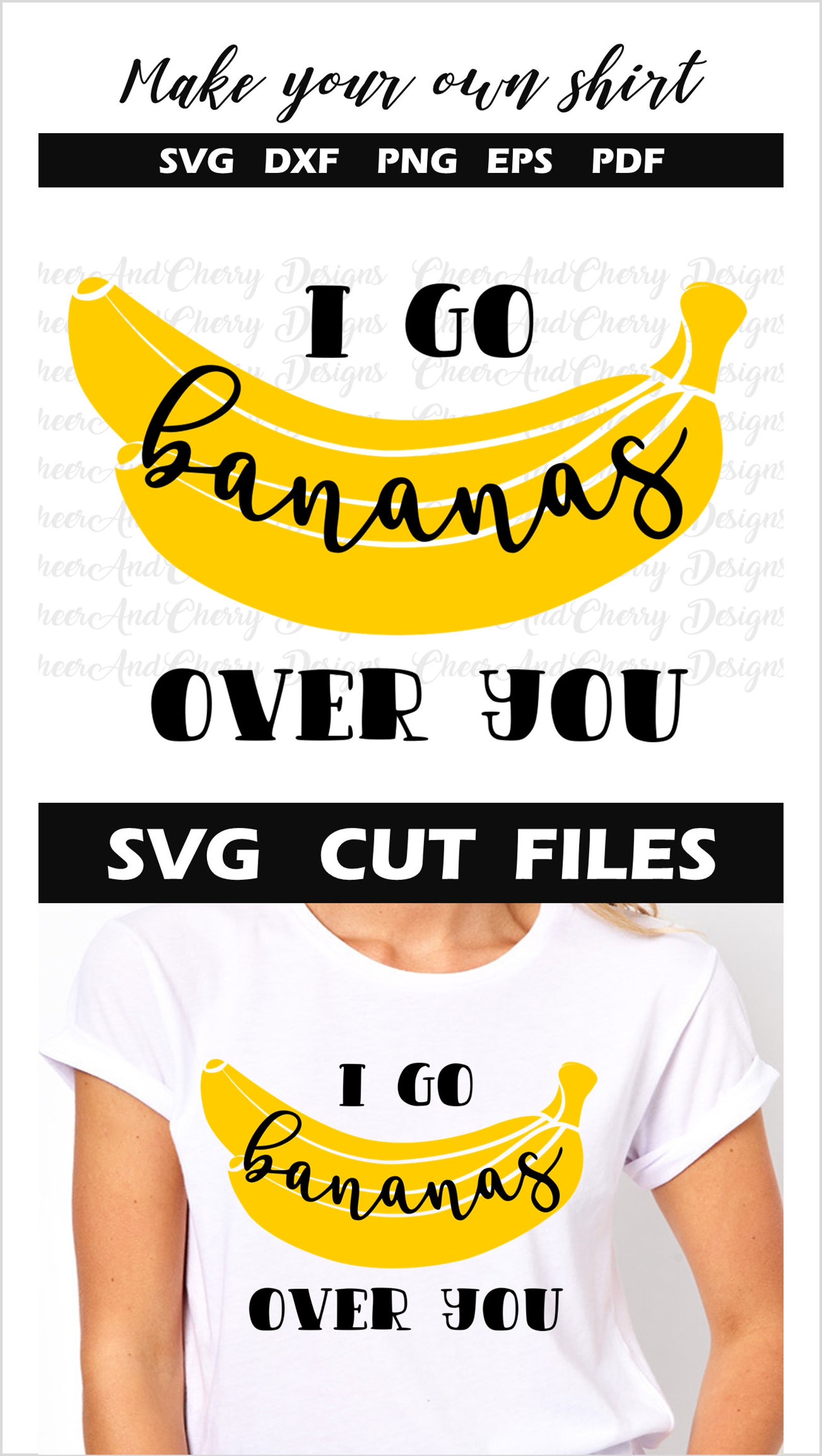 I Go Bananas Over You Svg Funny Valentine's Day Printable Card Banans ...