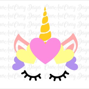 Unicorn Face With Hearts Svg, Cute Unicorn Face Svg, Unicorn Head Svg ...