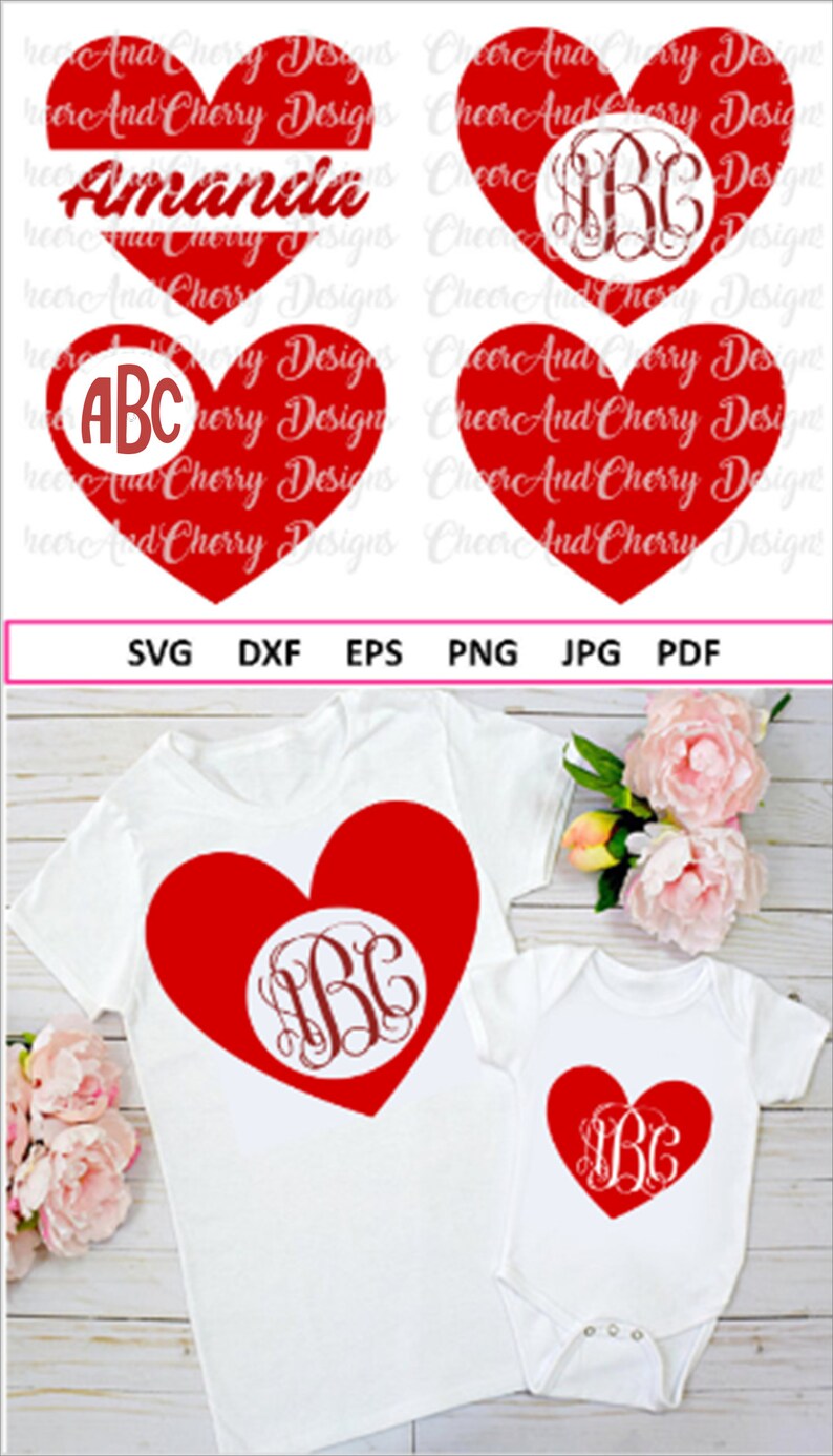 Heart Monogram Svg for Valentines Day Svg Files for Cricut | Etsy