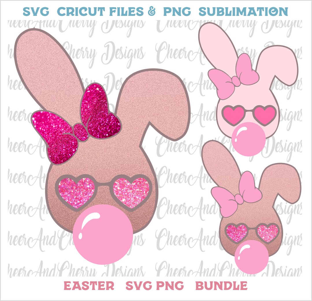 Bunny Face Svg Png Bundle Retro Easter Bunny Svg Faux Glitter Sequin ...