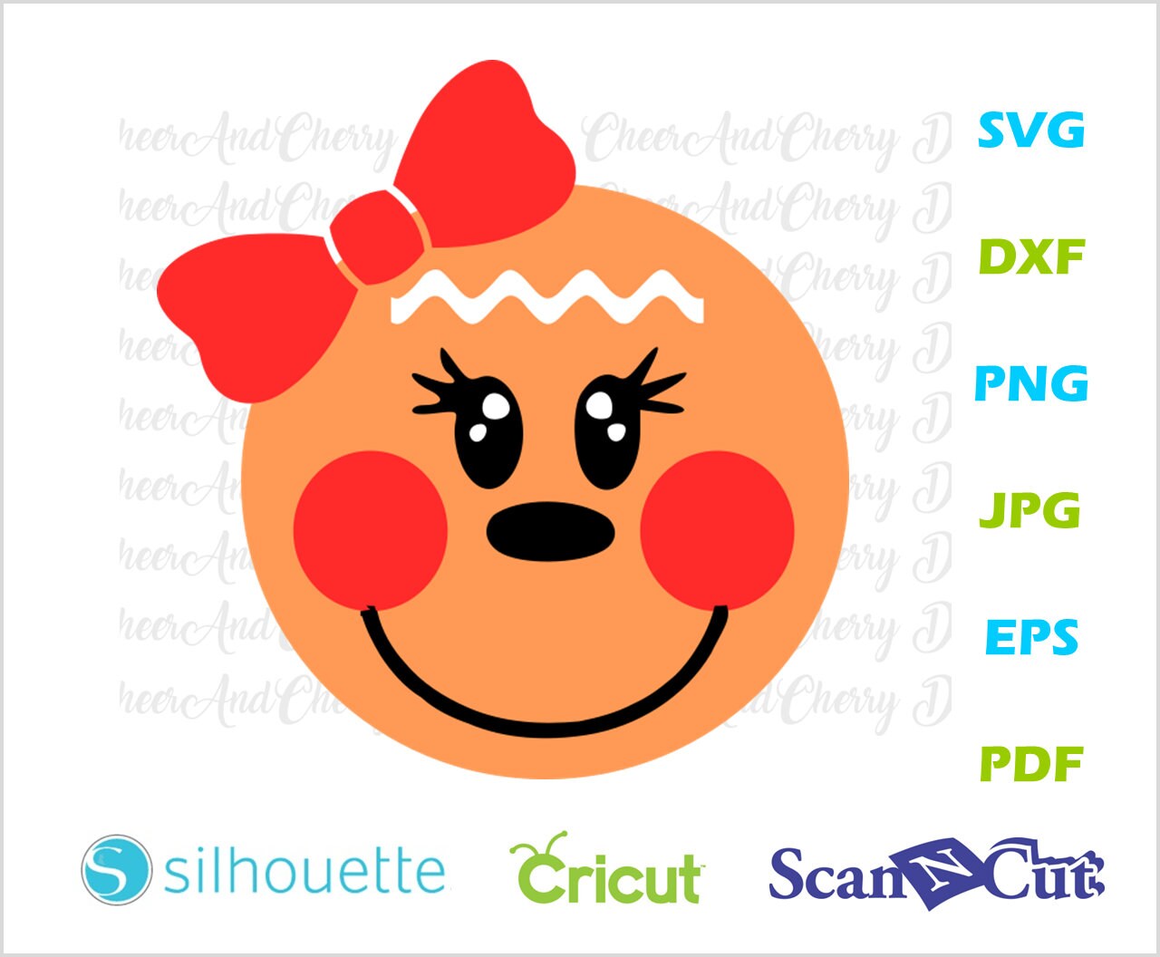 Cute Gingerbread face SVG Girl Gingerbread with bow svg file | Etsy