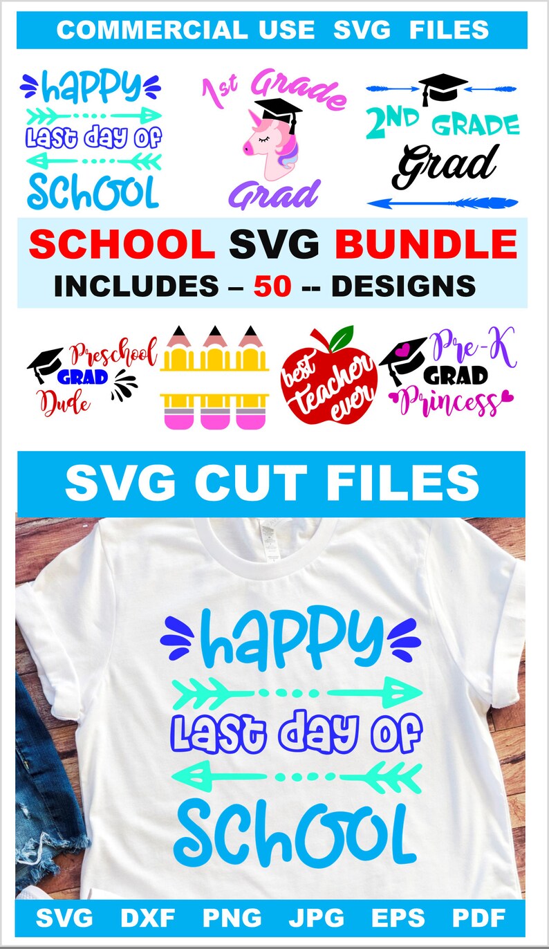 School Bundle SVG PNG DXF 50 Designs Teacher Appreciation | Etsy