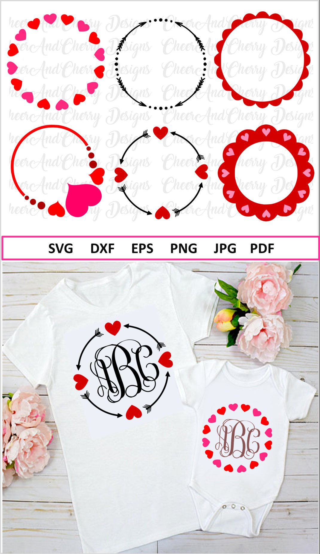 Valentines Svg Bundle Valentine Monogram SVG for Cricut | Etsy