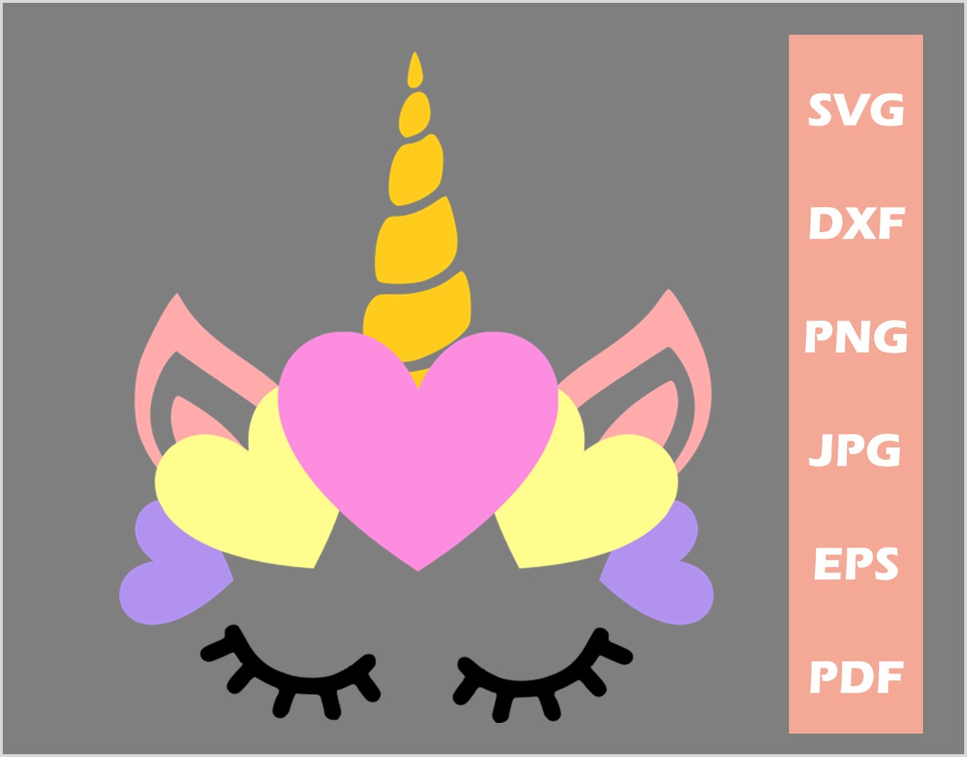 Unicorn With Hearts Svg Unicorn Face Svg Valentine's Day | Etsy