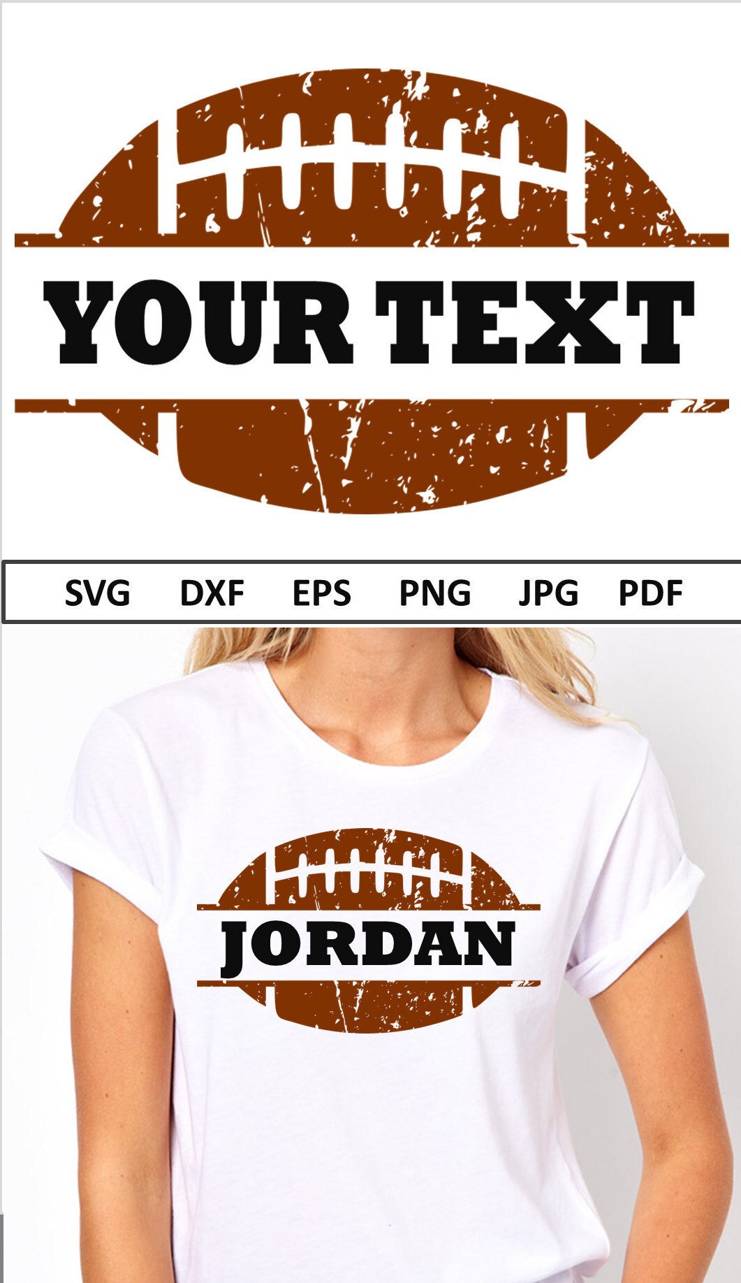 Distressed Football Monogram Svg Split Football Monogram Svg Distressed ...