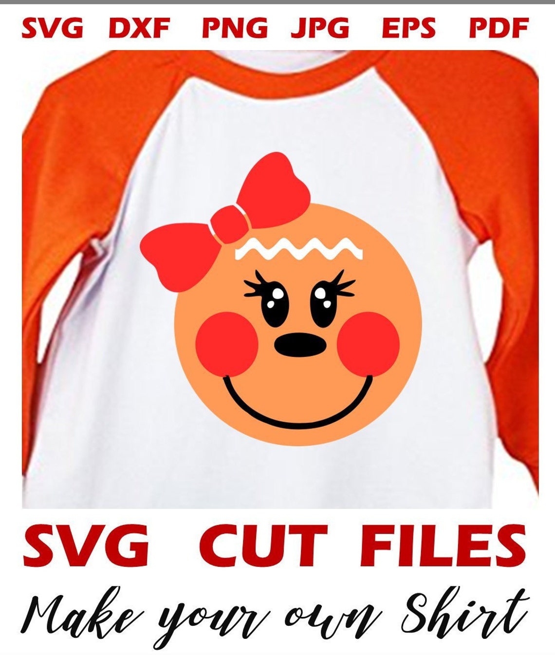 Cute Gingerbread face SVG Girl Gingerbread with bow svg file | Etsy