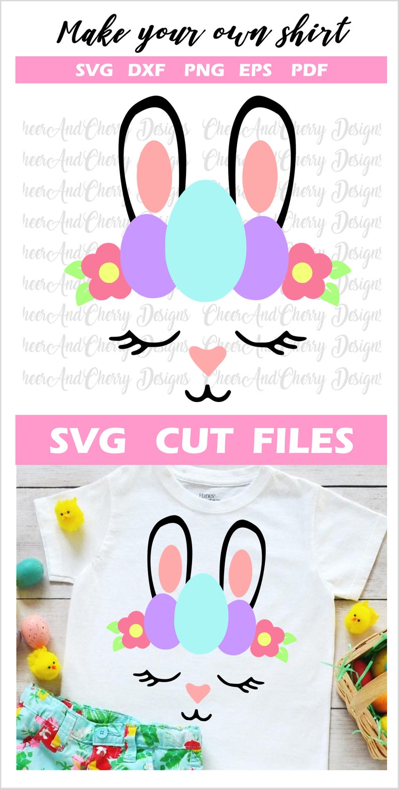 Cute Bunny Face SVG Bunny With Easter Eggs Svg Girls Easter - Etsy
