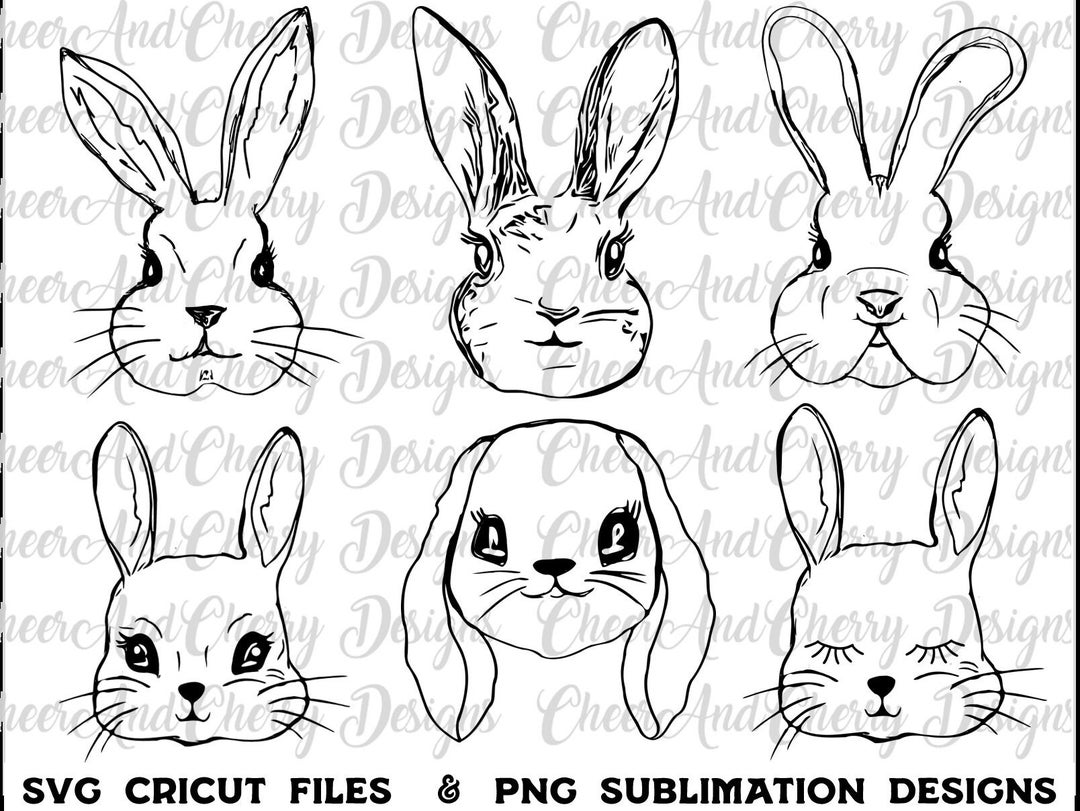 Custom Bunny Face SVG PNG Bundle - 6 Easter Svg Files, Easter Bunny Svg ...