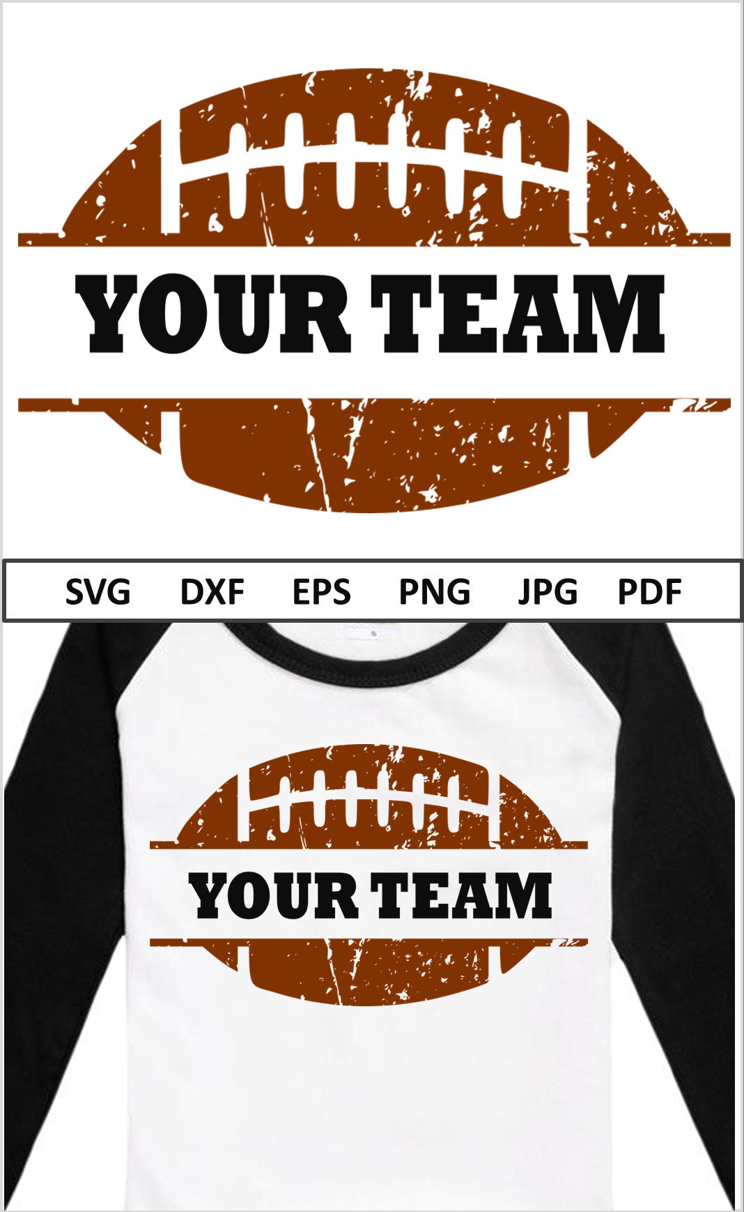 Distressed Football Monogram Svg Split Football Monogram Svg | Etsy