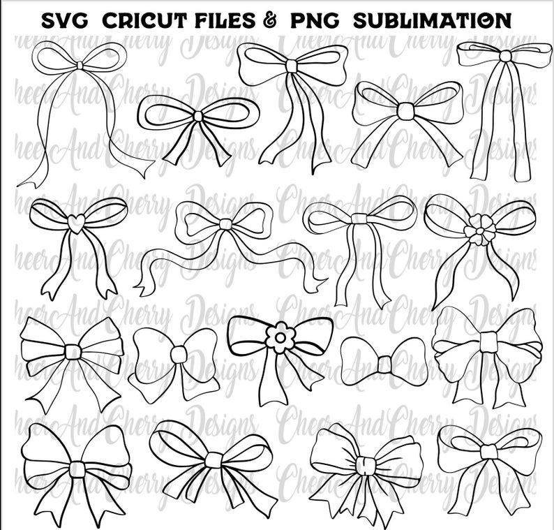 Bow SVG Bundle - 18 Coquette Bows PNG Hand Drawn Ribbon Clipart Girly ...