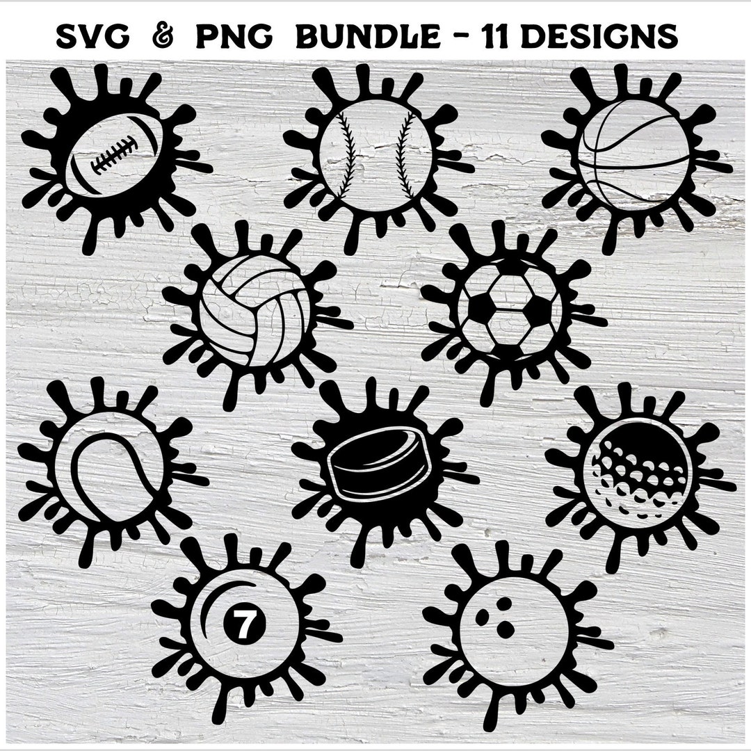 Sport Balls Svg Bundle 11 Images Splash Football Baseball Softball Svg ...