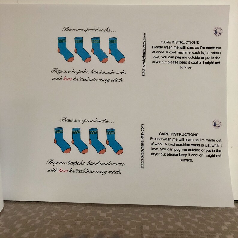 Printable Sock Label 3 Different Versions Sock Band Hand - Etsy